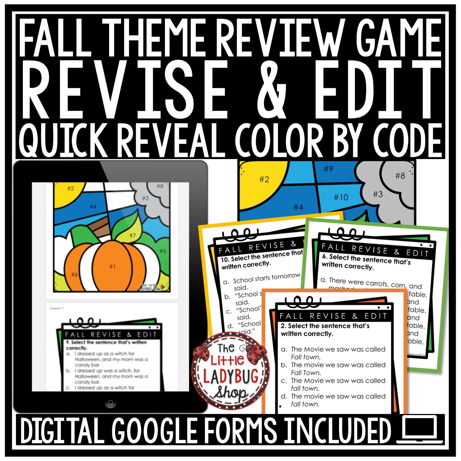 October Fall Color By Code Grammar Revise and Edit Activities - The ...
