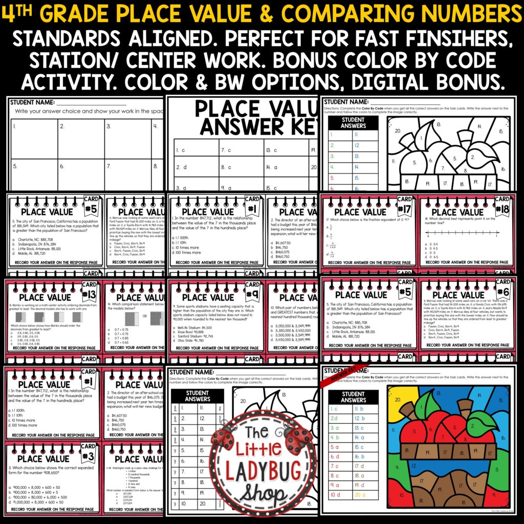 Place Value and Comparing Numbers 4th Grade TEKS 4.2B 4.2A - The Little ...