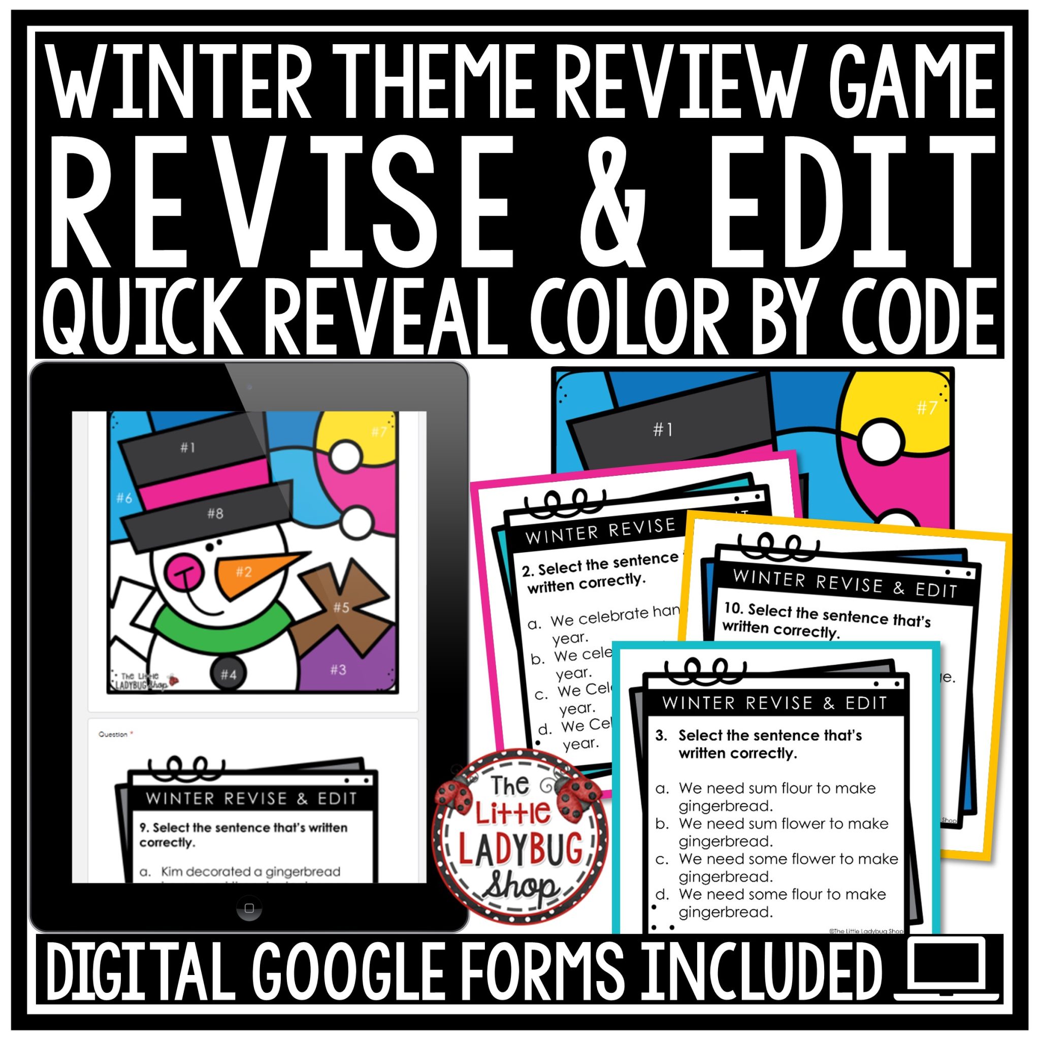 January Winter Color By Code Grammar Revise and Edit Activities - The ...