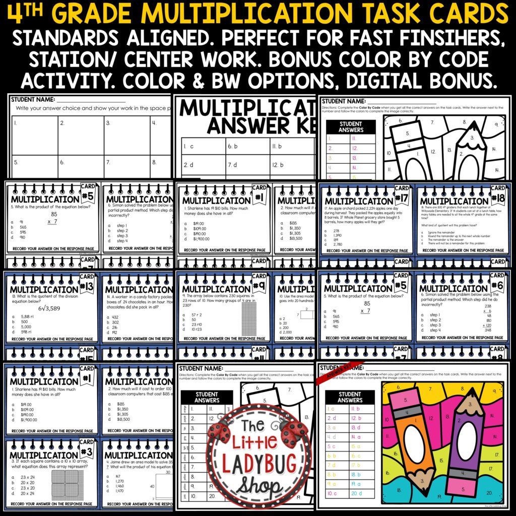 4th Grade Math STAAR Test Prep Problem Solving Task Cards - The Little ...