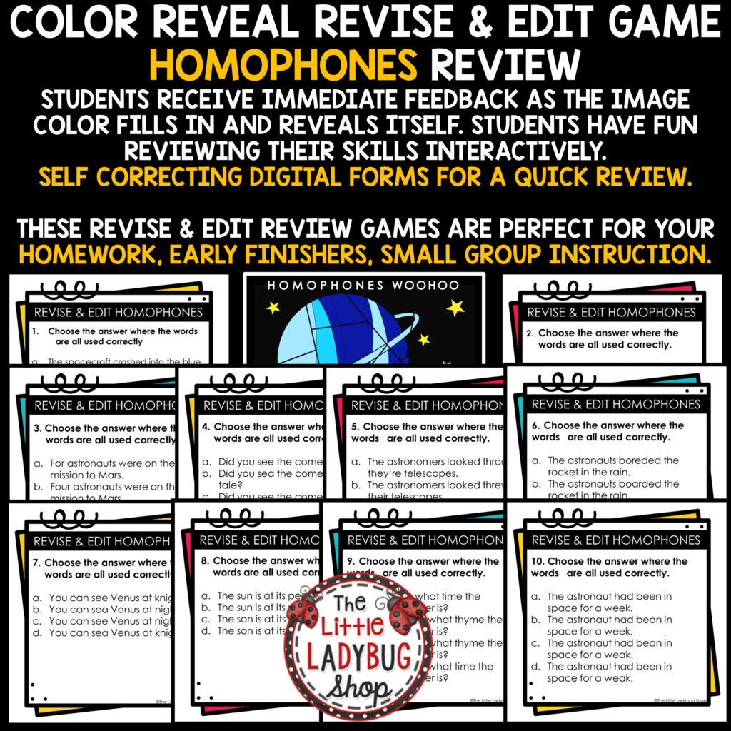 Homophones Revise and Edit Test Prep Color By Code - The Little Ladybug ...