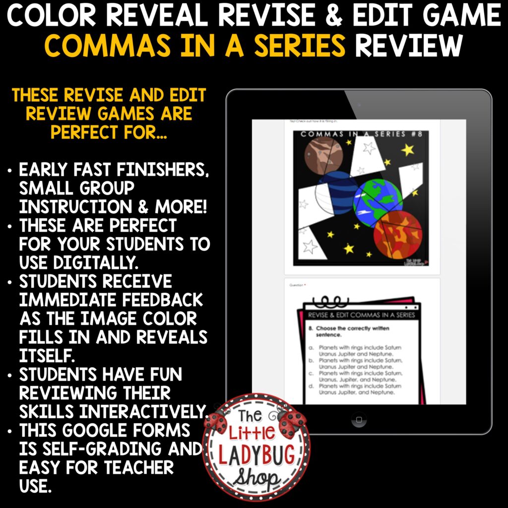 Commas in a Series Revise and Edit Test Prep Color By Code - The Little ...