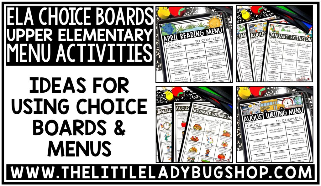 Using Choice Boards & Menus in the Classroom - The Little Ladybug Shop