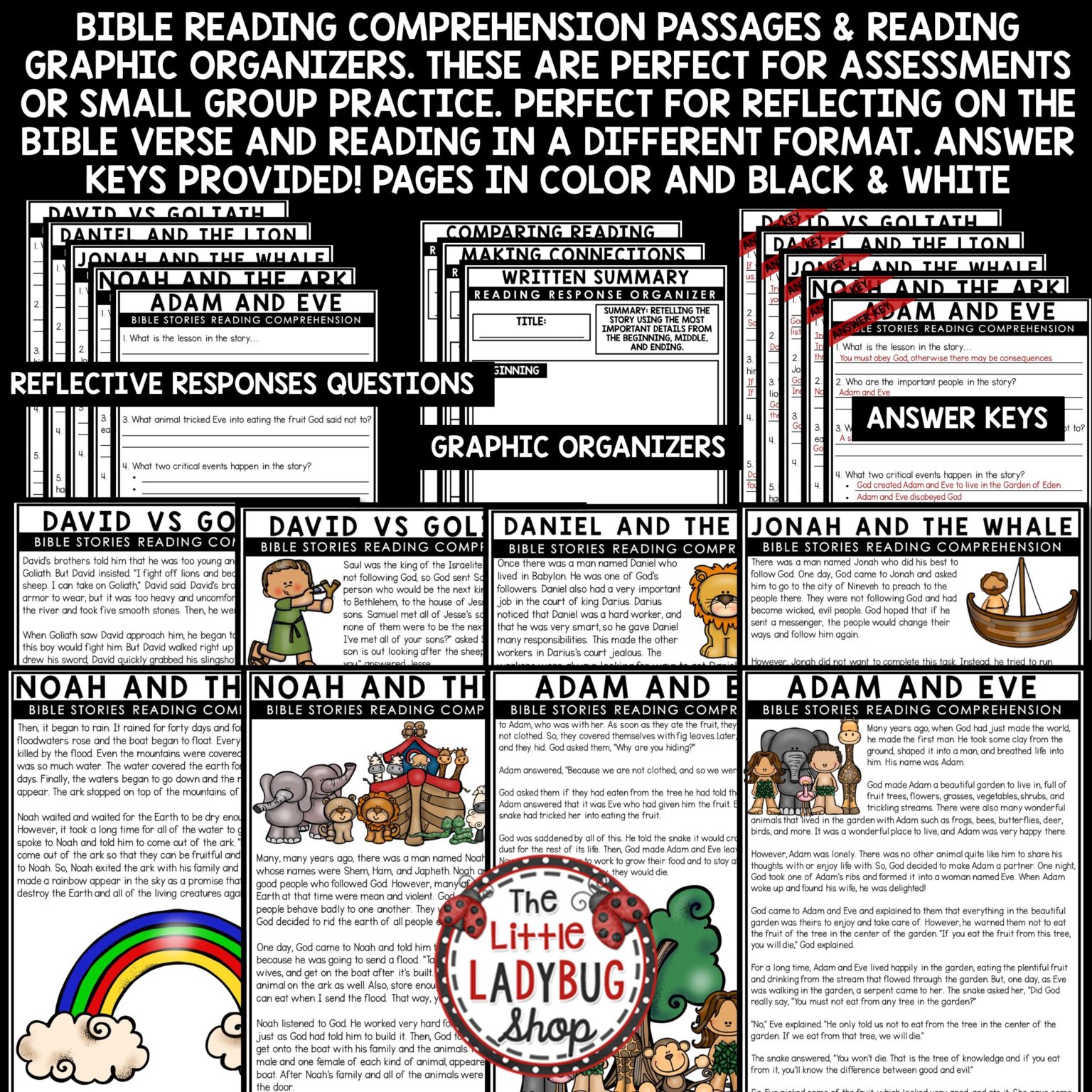 Bible Stories Reading Comprehension - The Little Ladybug Shop