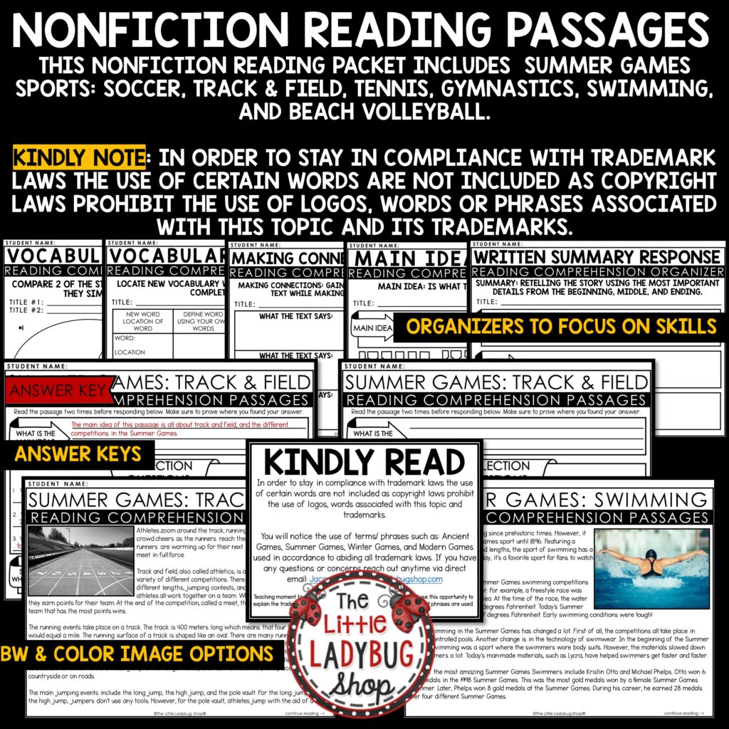 Summer Olympic Games Reading Comprehension Passages - The Little ...