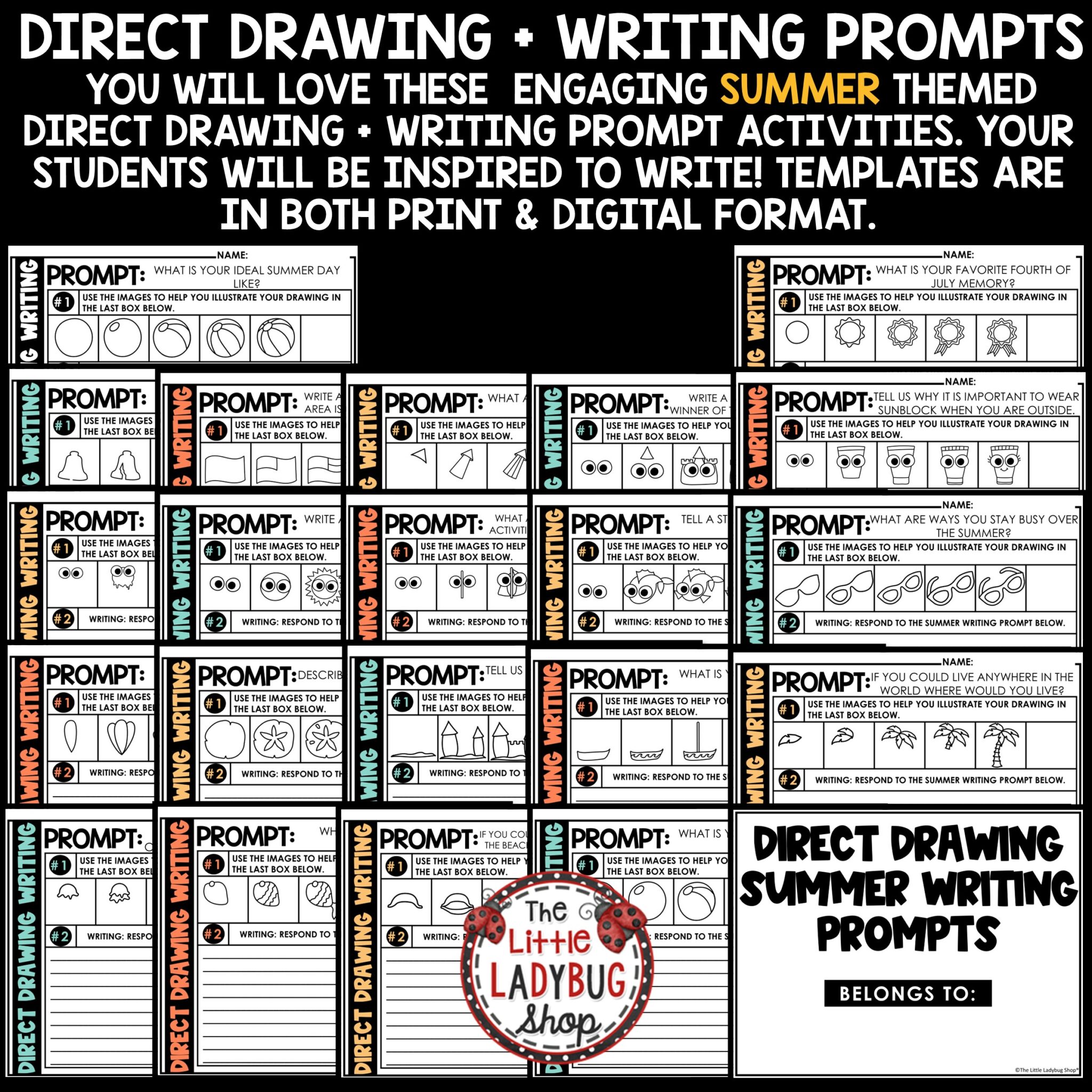 Summer Direct Drawing Writing Prompts - The Little Ladybug Shop