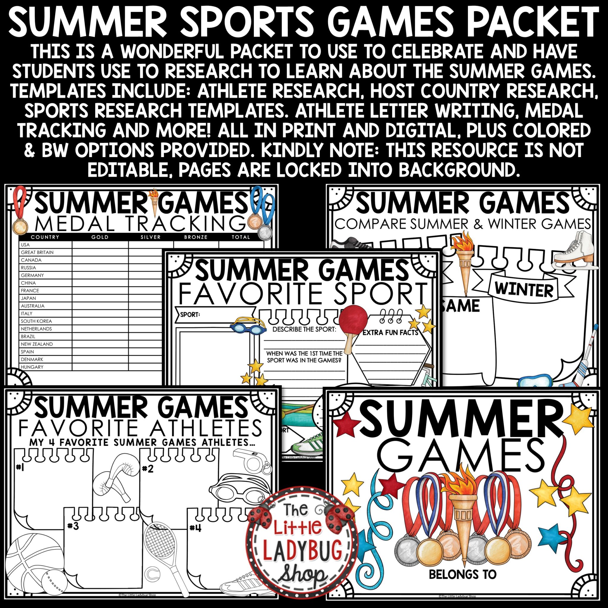 Summer Olympic Games Research and Writing Project - The Little Ladybug Shop