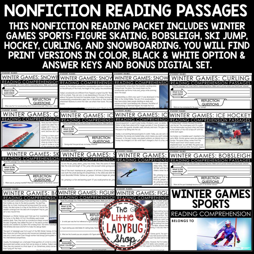 Winter Olympic Games Reading Comprehension Passages - The Little ...