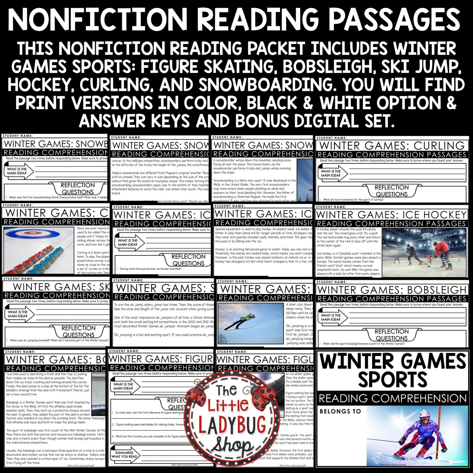 Winter Olympic Games Reading Comprehension Passages - The Little ...