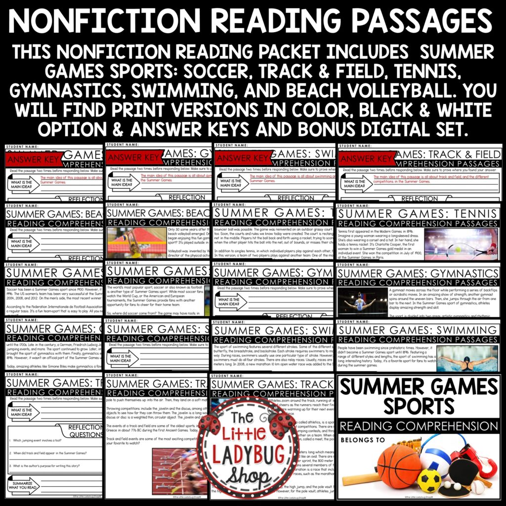Summer Olympic Games Reading Comprehension Passages - The Little ...