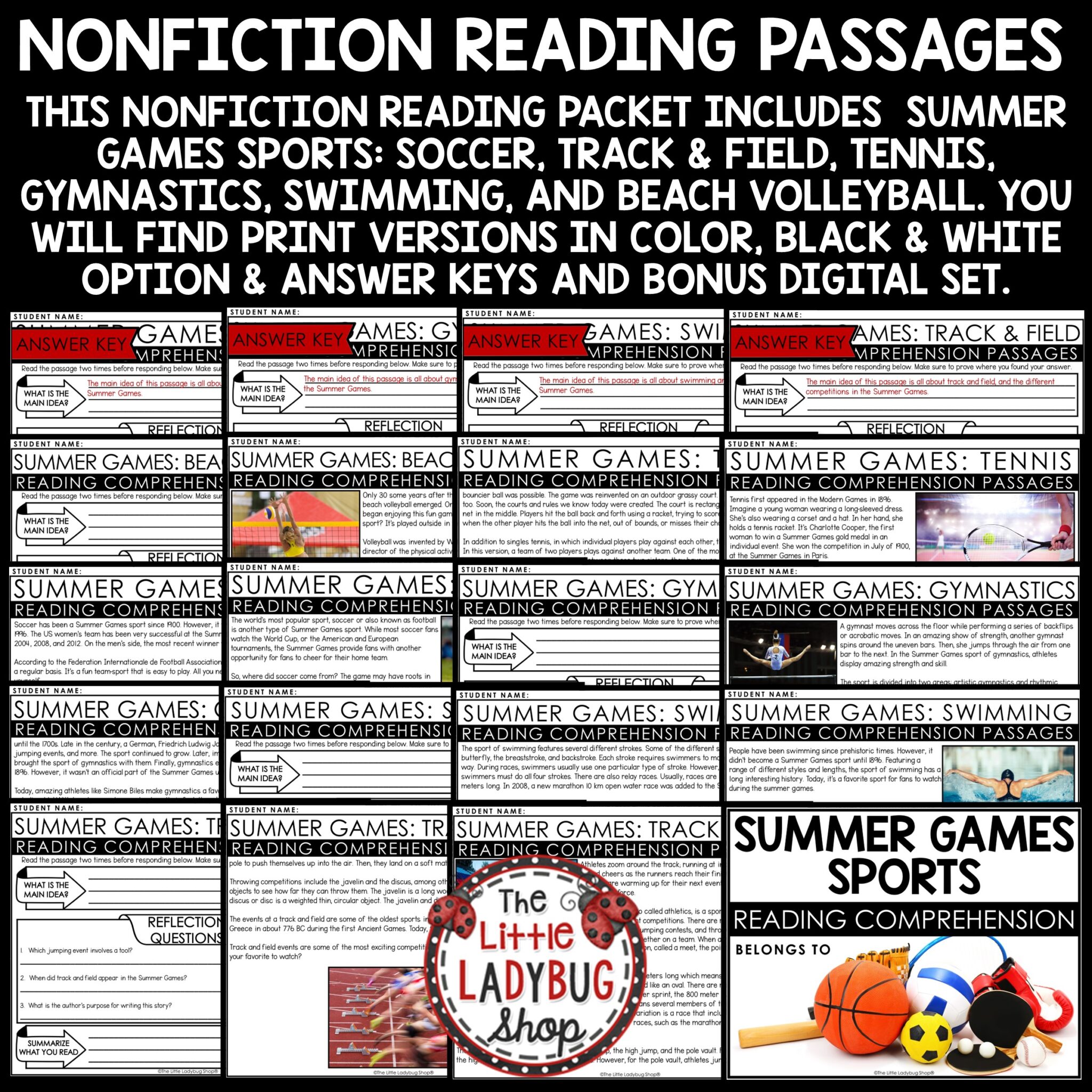 Summer Olympic Games Reading Comprehension Passages - The Little ...