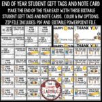 Editable End of Year Student Gift Tags and Thank you Note Card Letters ...