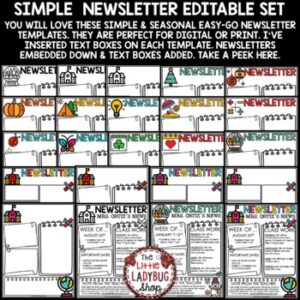 Classroom Monthly Weekly Newsletter Template Editable Parent ...