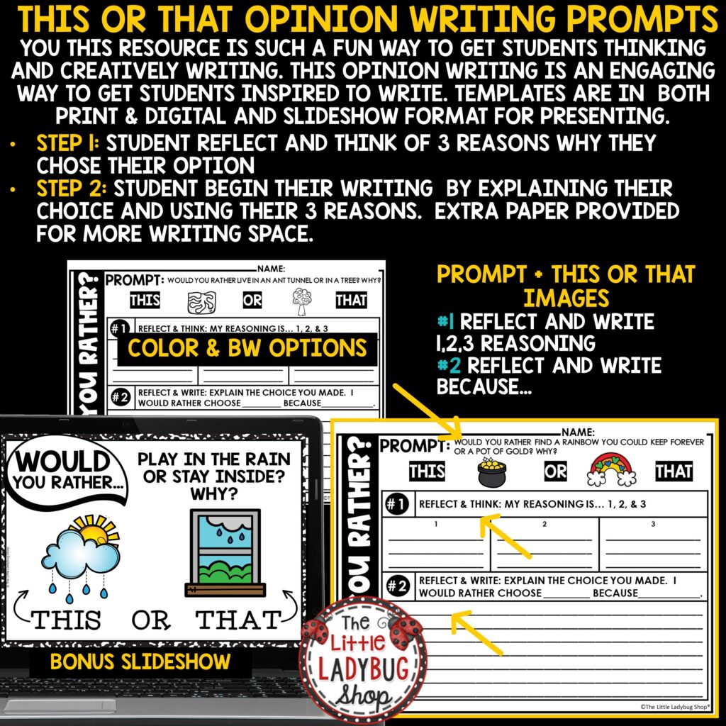 Spring Would You Rather Opinion Writing Prompts 3rd 4th Grade - The Little Ladybug Shop