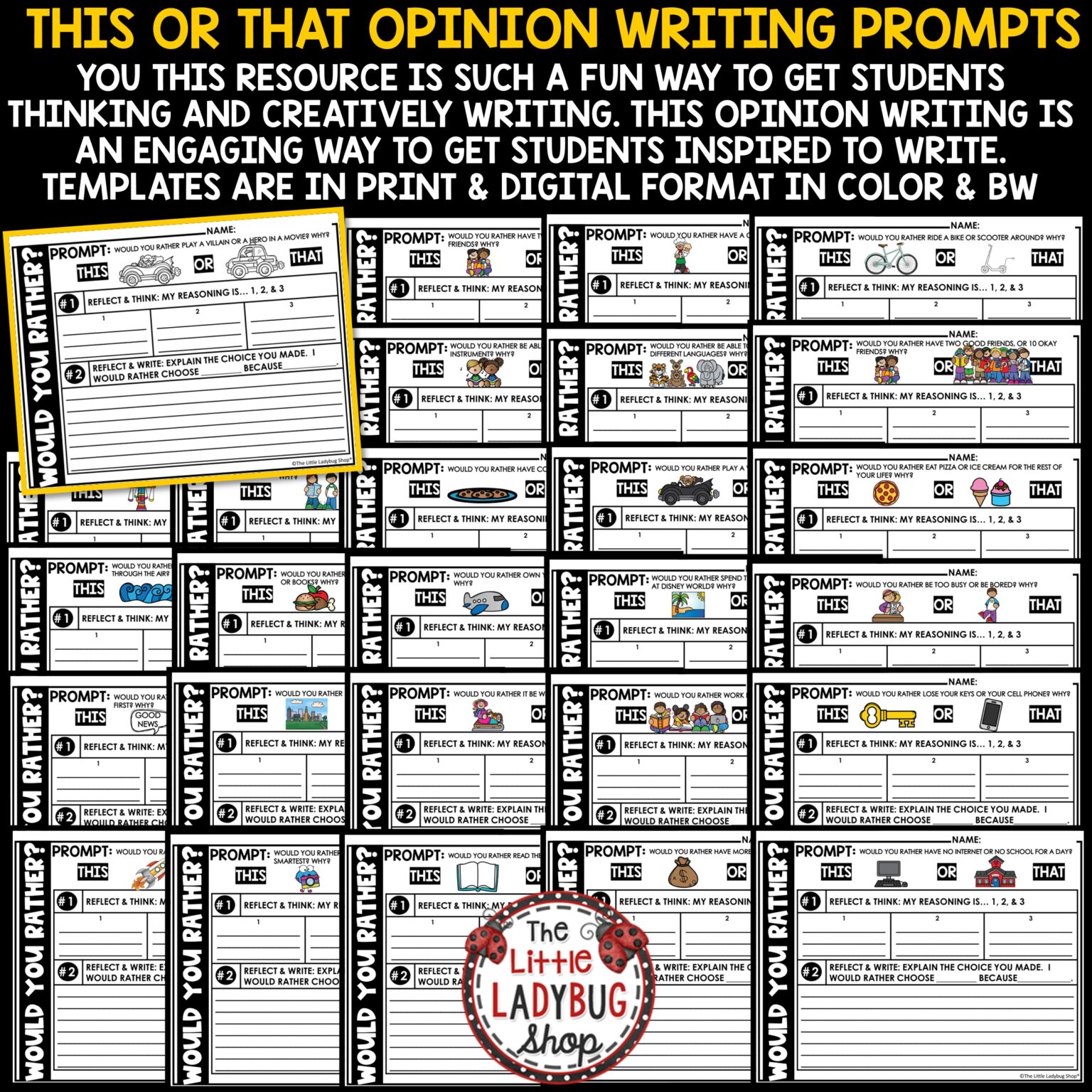 Would You Rather Opinion Writing Prompts 3rd 4rd Grade - The Little ...