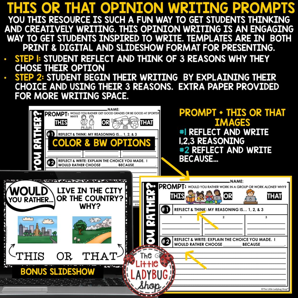 Would You Rather Opinion Writing Prompts 3rd 4rd Grade - The Little ...
