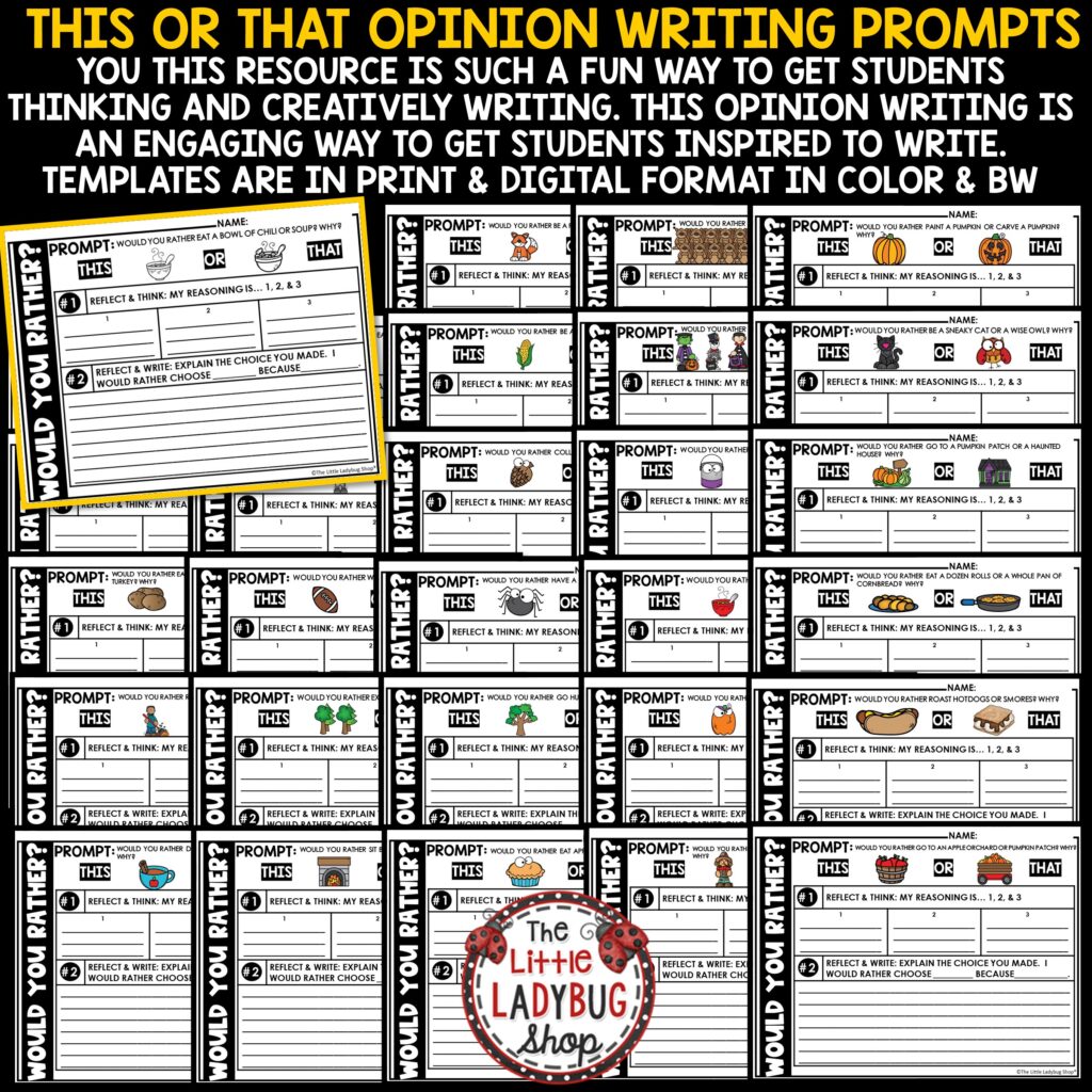 Fall Would You Rather Opinion Writing Prompts 3rd 4th Grade - The ...