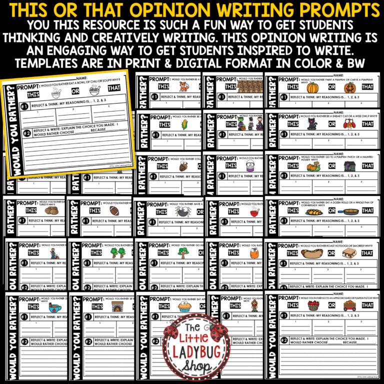 Fall Would You Rather Opinion Writing Prompts 3rd 4th Grade - The ...