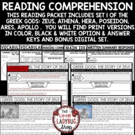Greek Gods Mythology Reading Comprehension Passages and Questions - The ...
