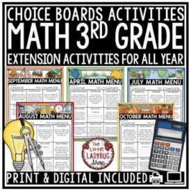 Extensions Math 3rd Grade Menus Choice Boards Early Fast Finishers ...
