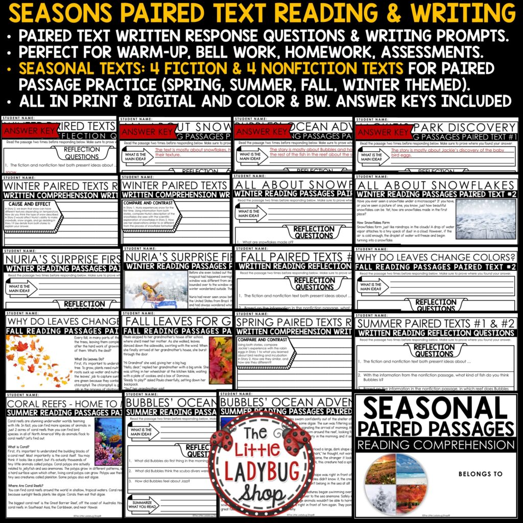Fall Winter Seasons Reading Paired Passages With Writing Prompts - The ...