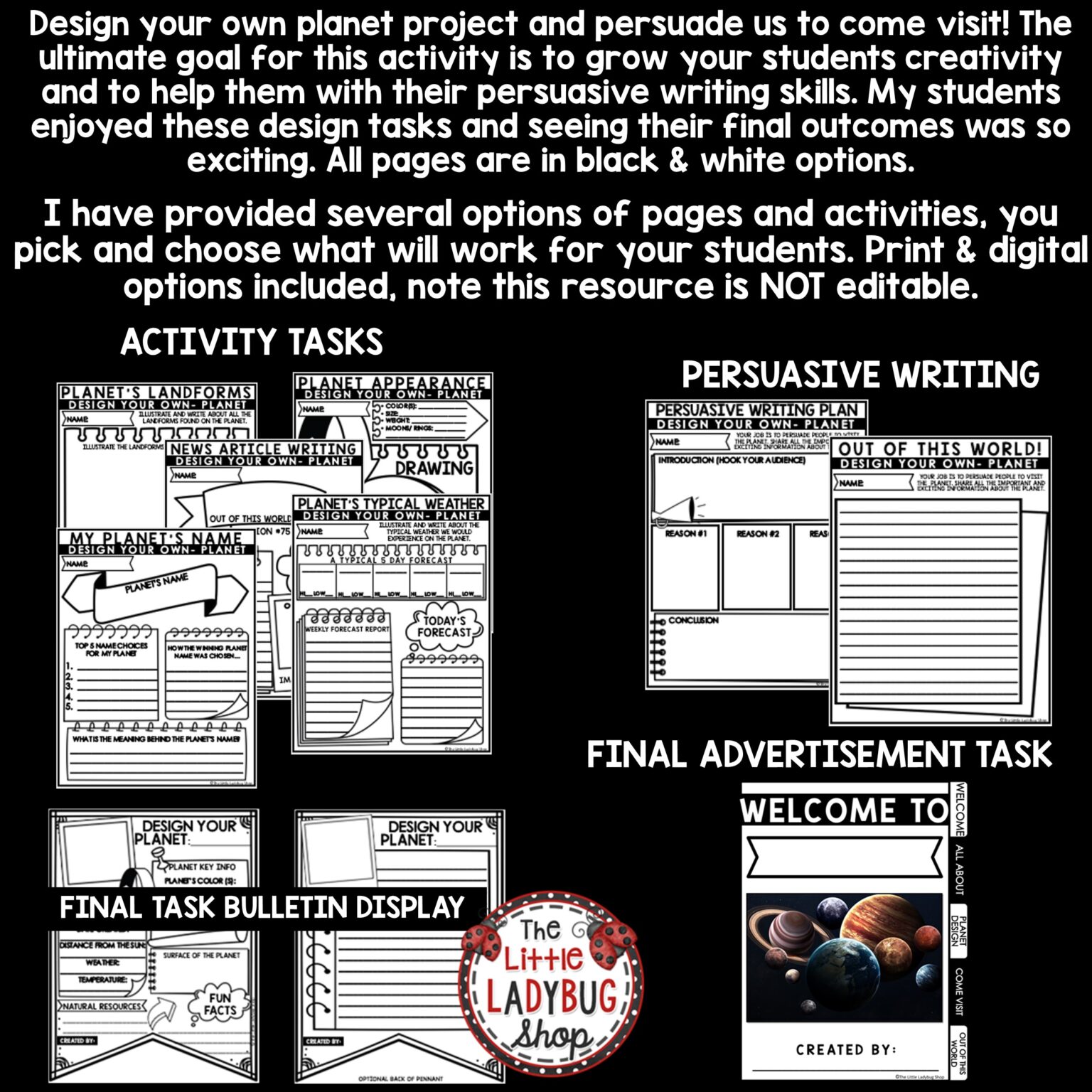 Design a Writing Project Based Learning - The Little Ladybug Shop