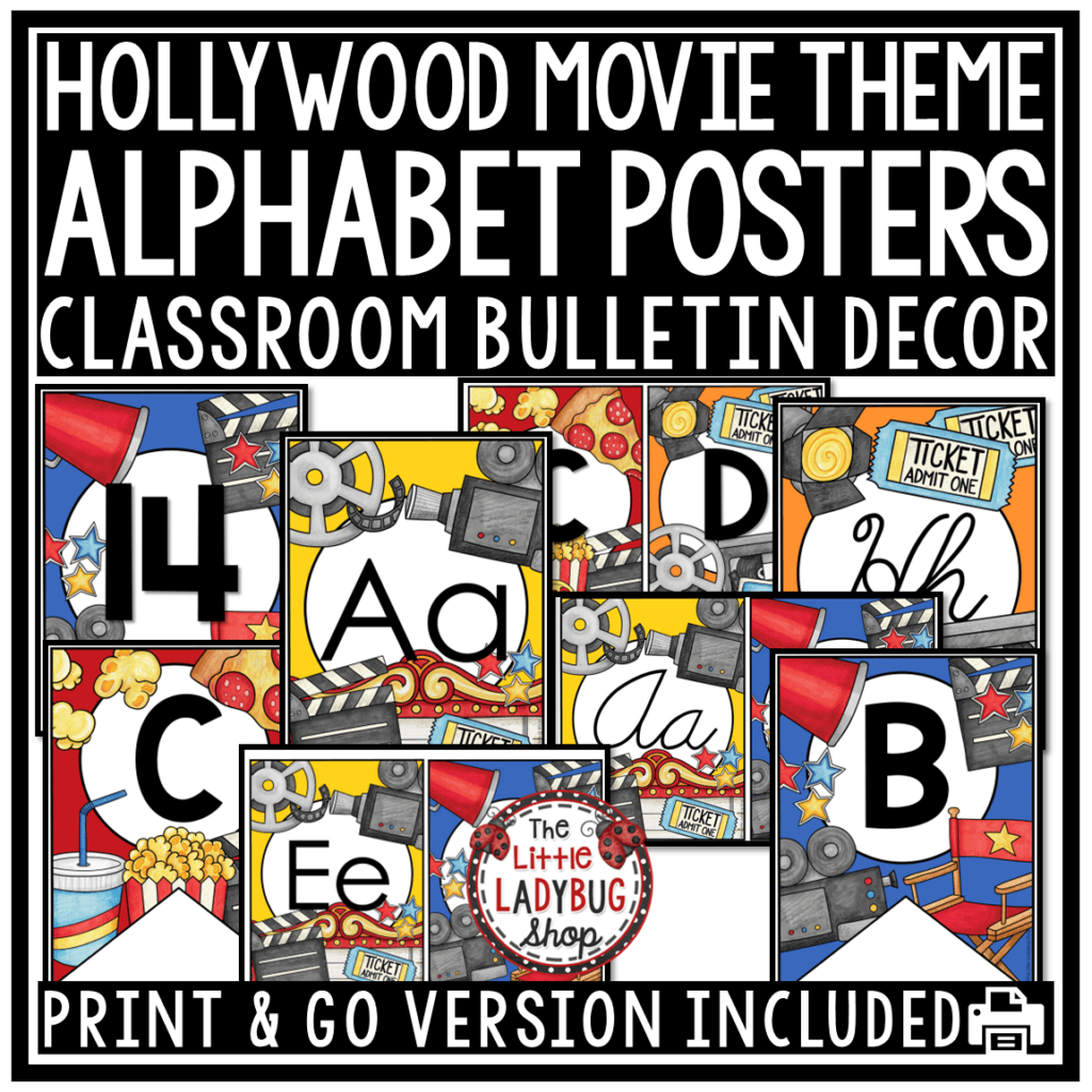 Hollywood Movie Theme Classroom Decor Print & Cursive Alphabet - The ...