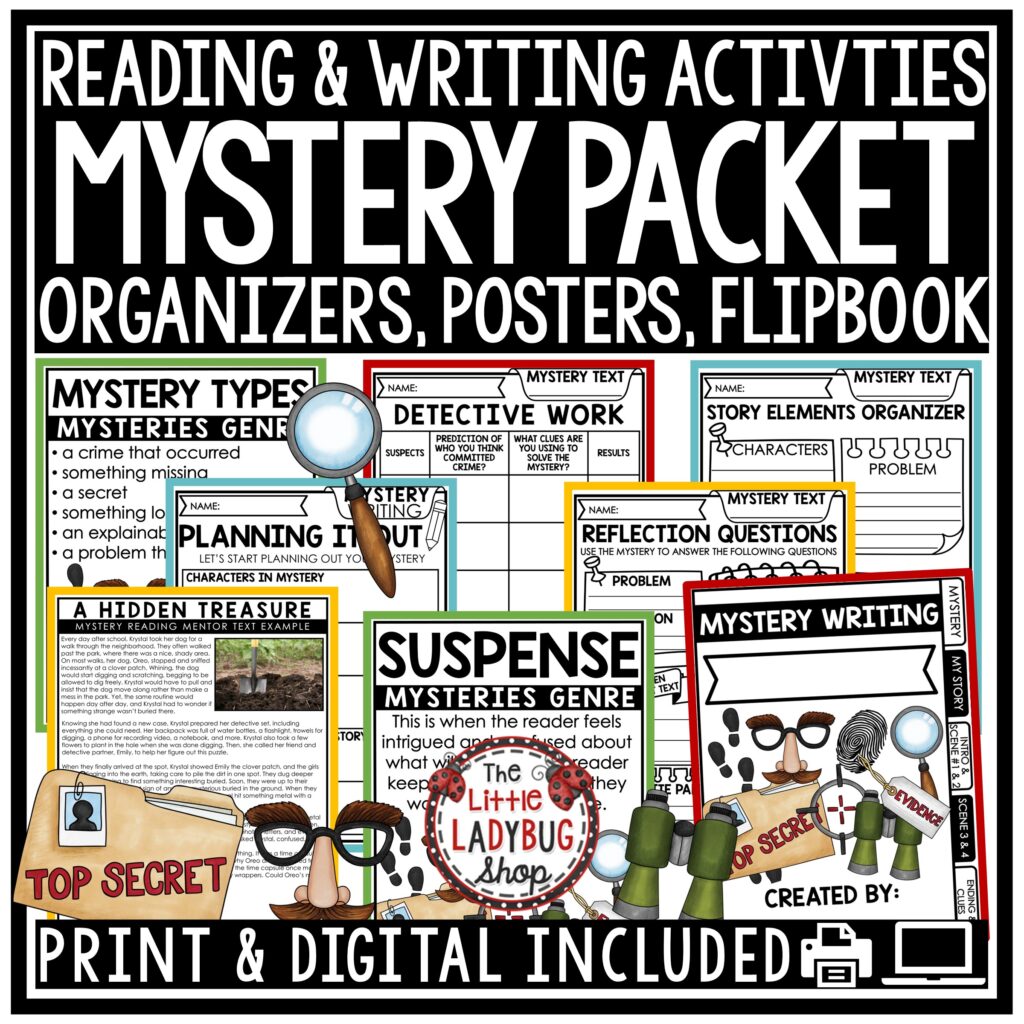 Mystery Genre Reading Writing Graphic Organizers Posters - The Little ...