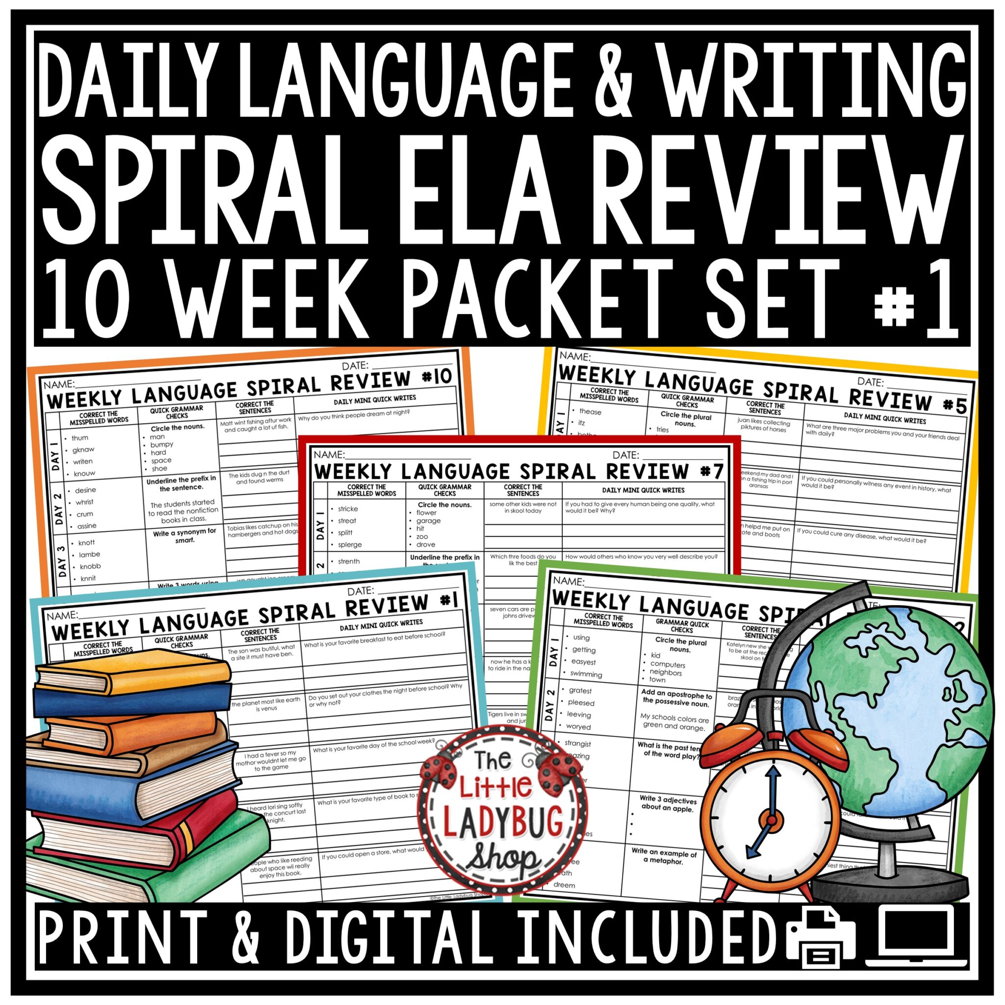 Daily ELA Spiral Language Review Worksheets 3rd 4th Grade - The Little ...