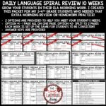 Daily ELA Spiral Language Review Worksheets 3rd 4th Grade - The Little ...