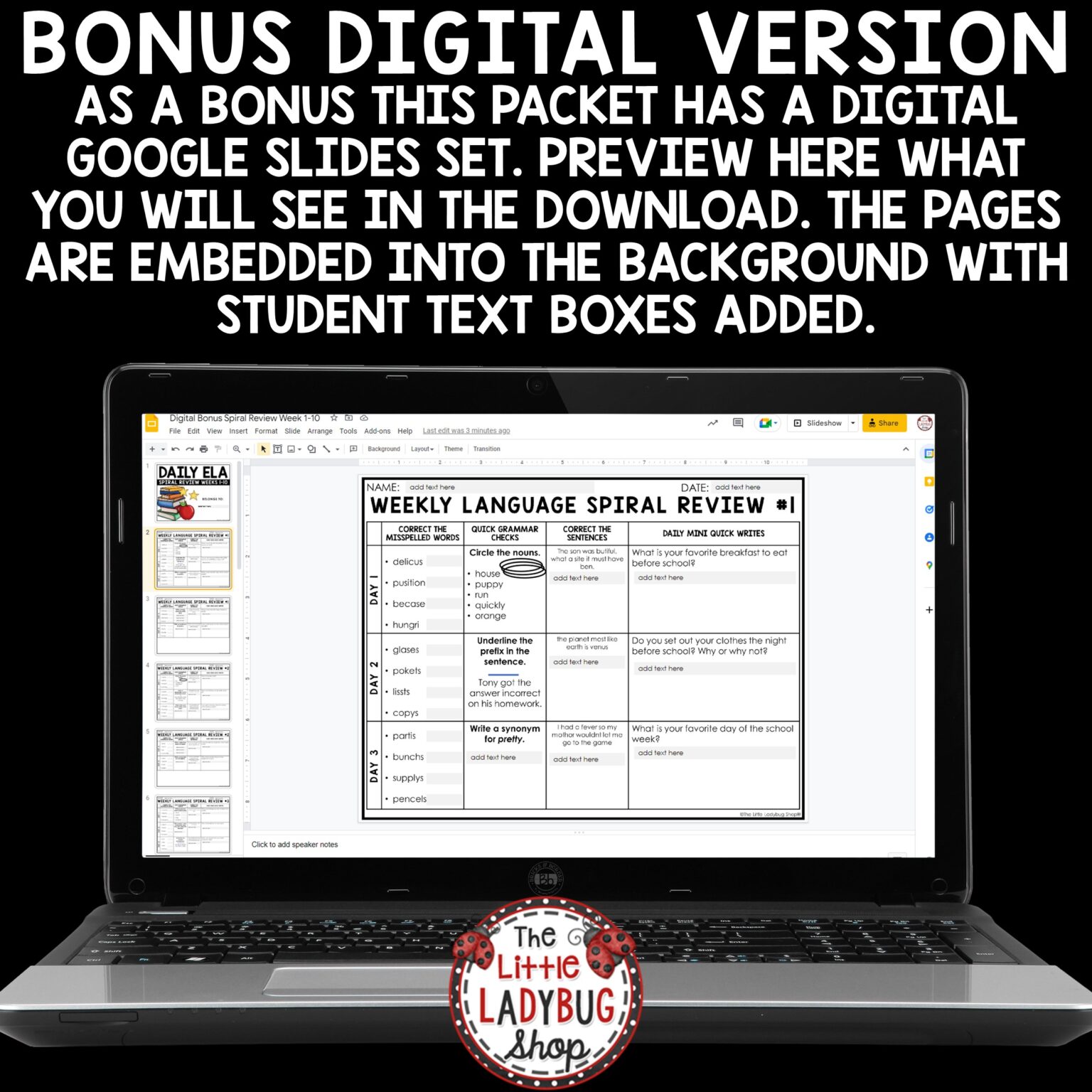 Daily ELA Spiral Language Review Worksheets 3rd 4th Grade - The Little ...