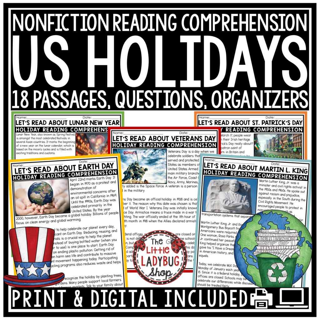 US Holiday Nonfiction Reading Passages - The Little Ladybug Shop
