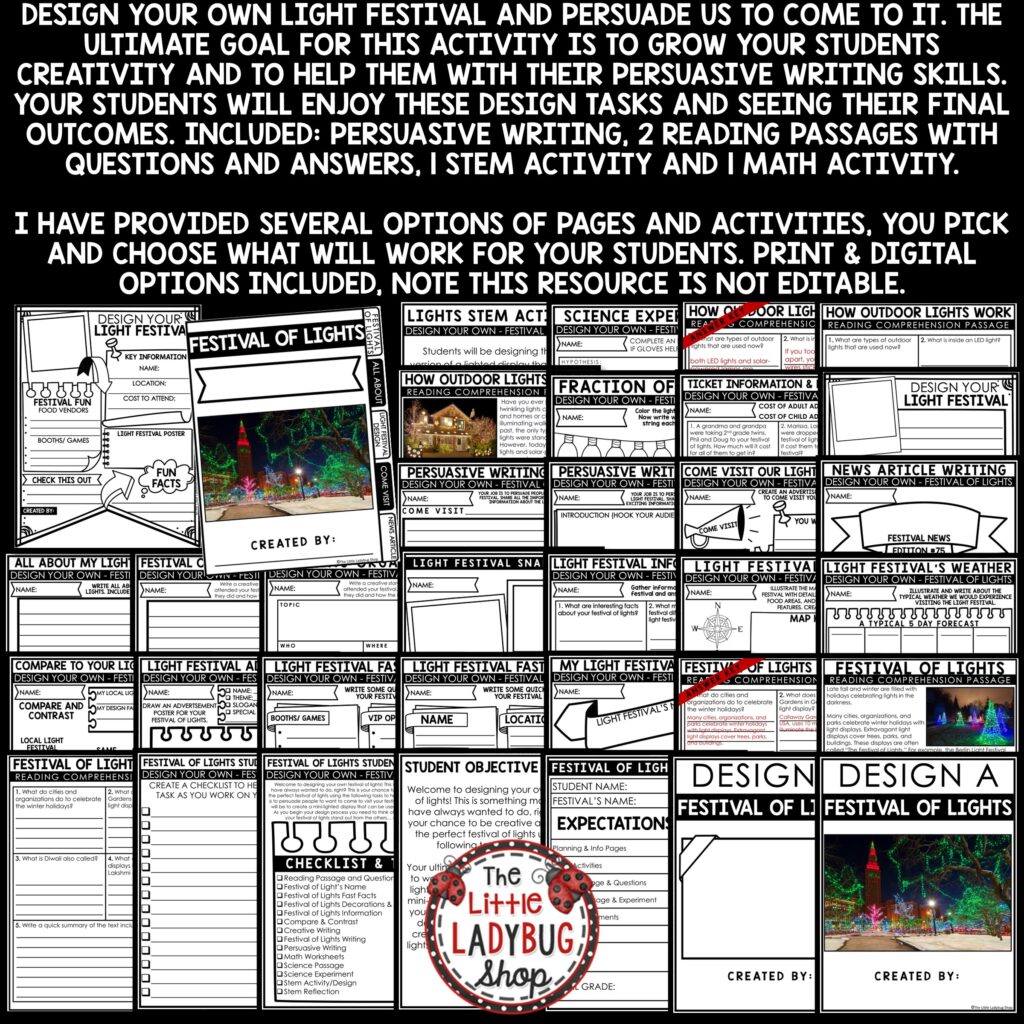 Festival of Lights PBL STEM Writing Project - The Little Ladybug Shop