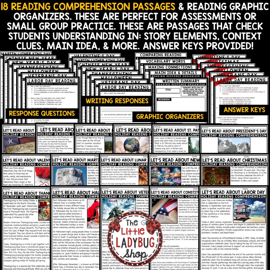 US Holiday Nonfiction Reading Passages - The Little Ladybug Shop