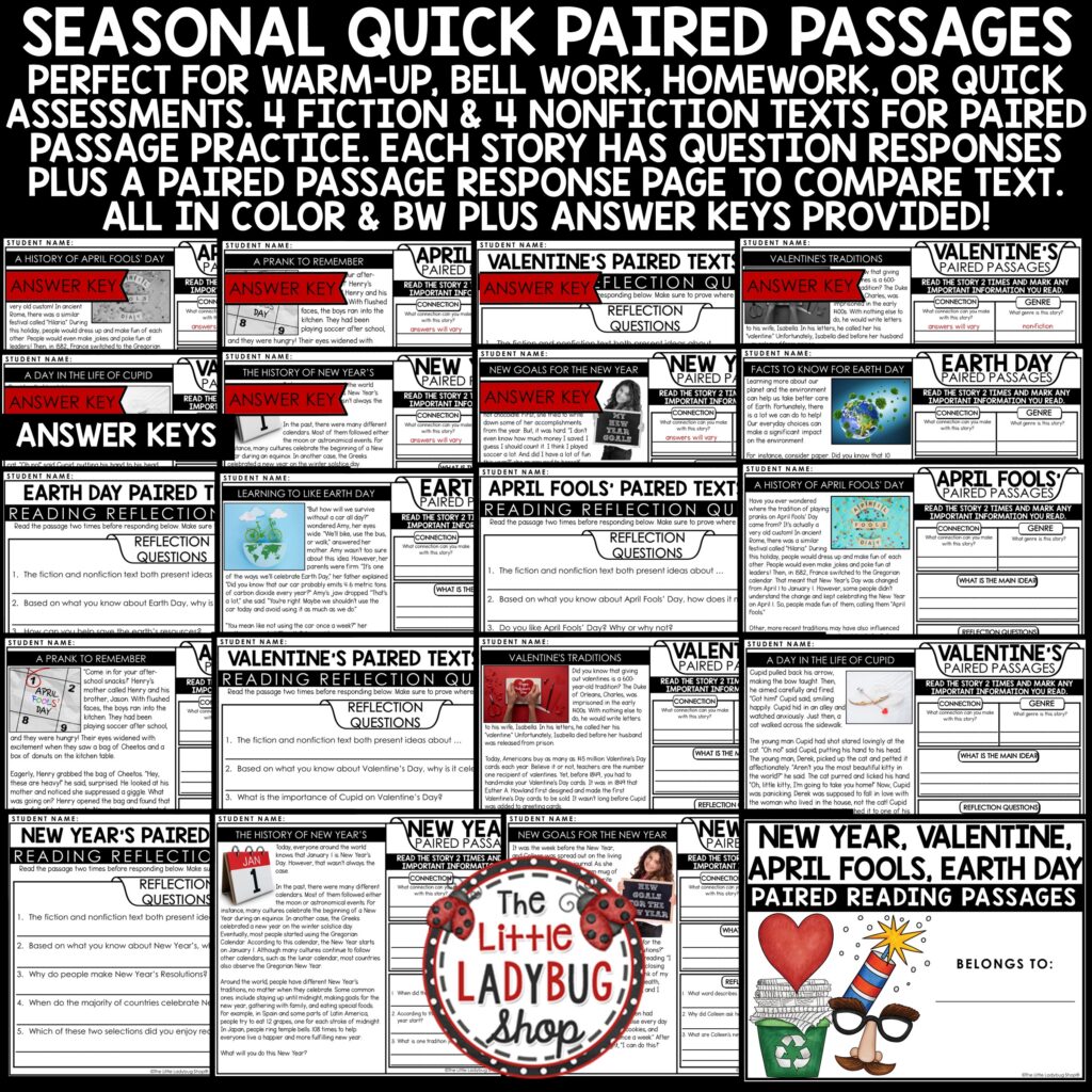 Spring Reading Paired Passages Comprehension - The Little Ladybug Shop