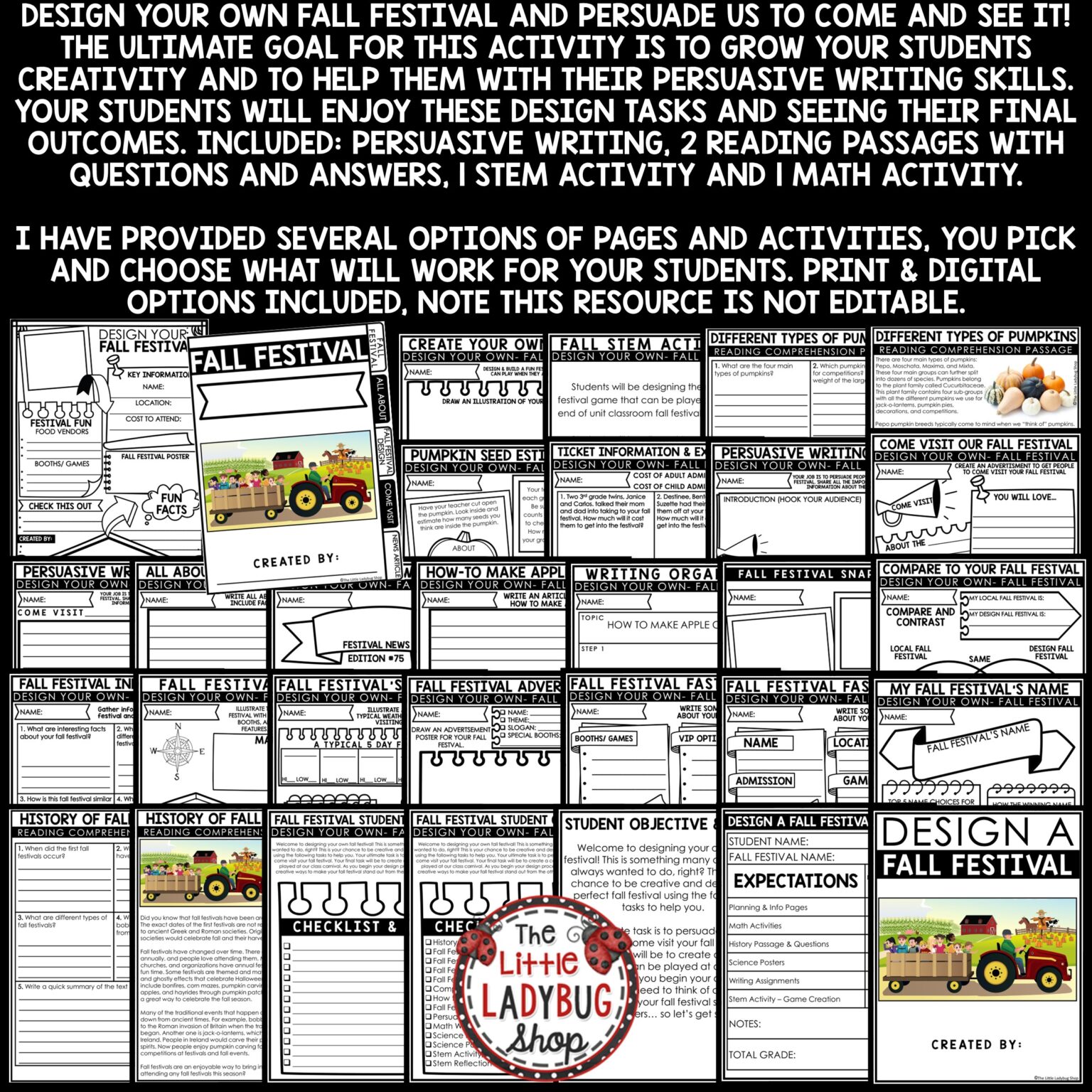 Fall Festival PBL STEM Writing Project - The Little Ladybug Shop