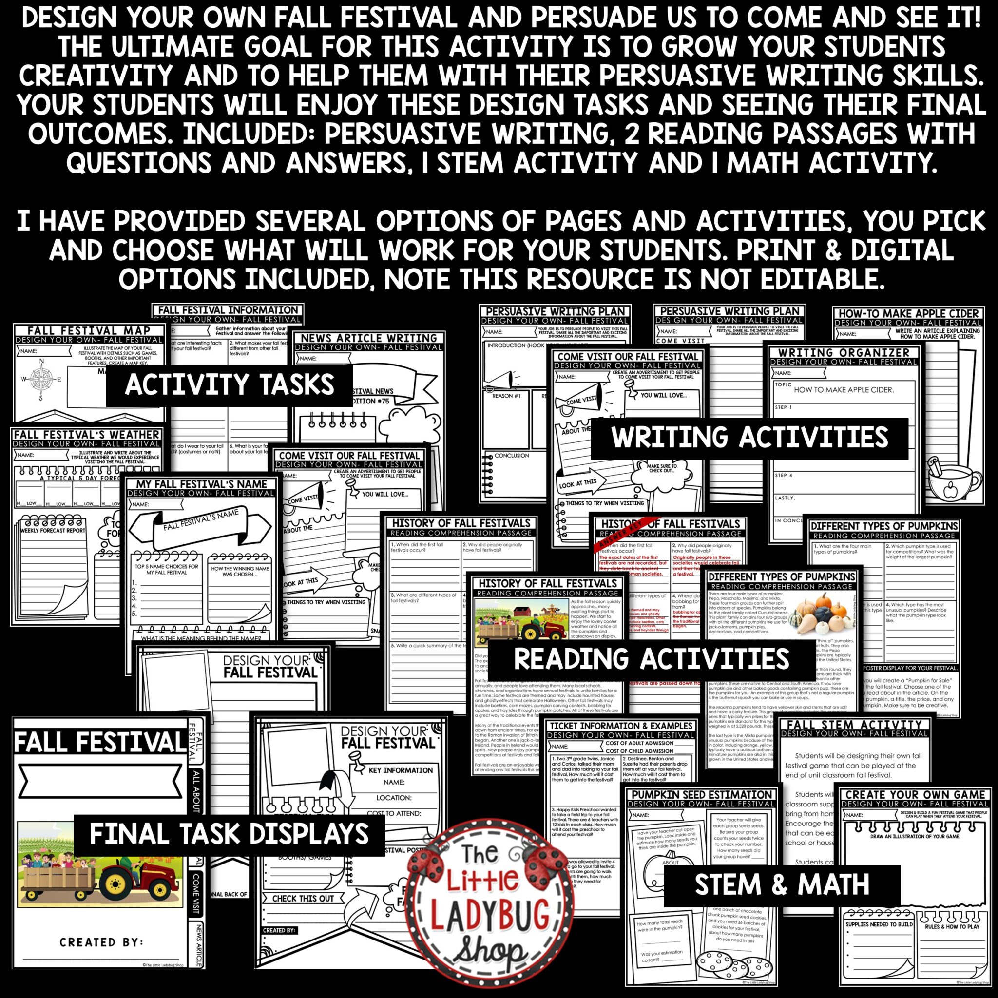 Fall Festival PBL STEM Writing Project - The Little Ladybug Shop