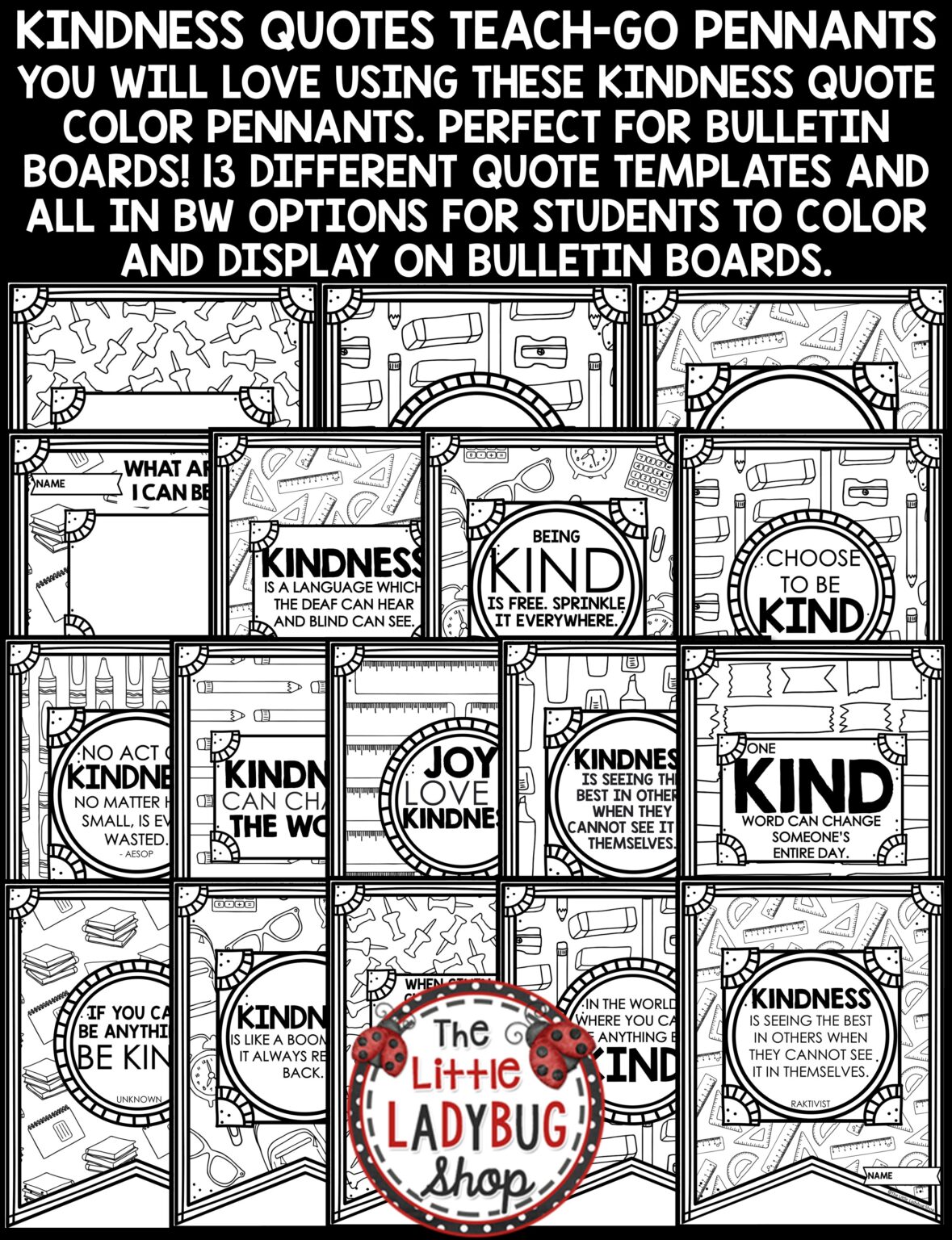 Kindness Quotes Coloring Bulletin Board - The Little Ladybug Shop