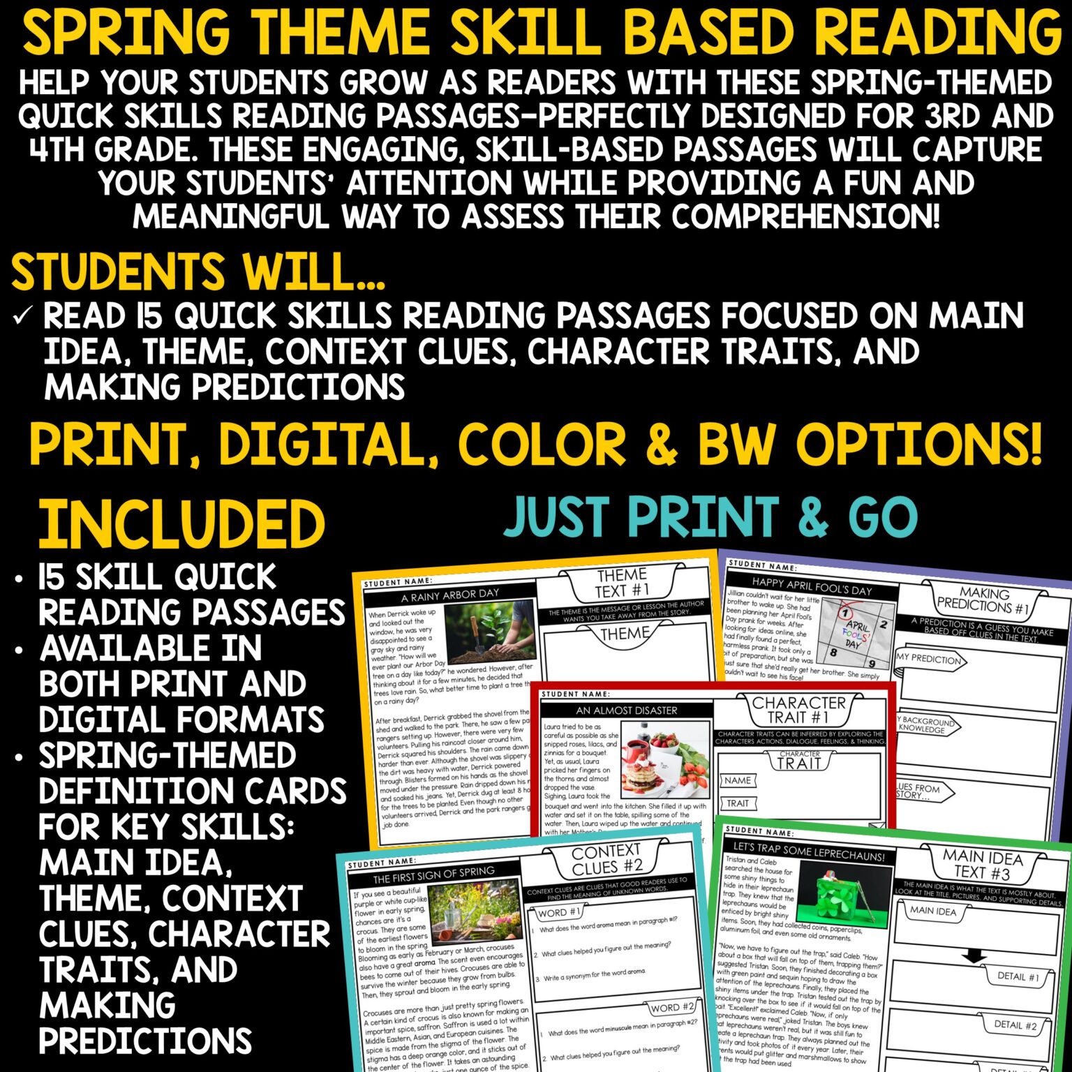 Spring Reading Comprehension Passages & Questions 3rd 4th Grade - The ...