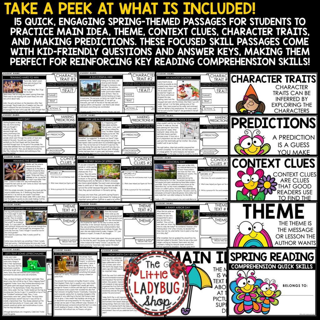 Spring Reading Comprehension Passages & Questions 3rd 4th Grade - The ...