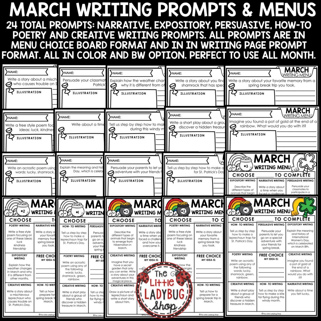 March Writing Prompts Choice Board - The Little Ladybug Shop