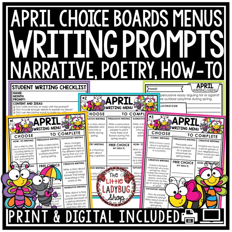 April Writing Prompts Choice Board - The Little Ladybug Shop
