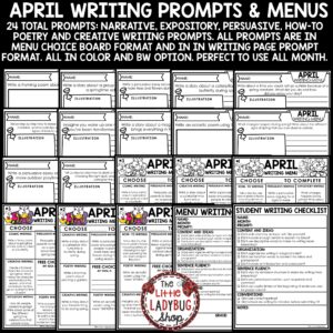 April Writing Prompts Choice Board - The Little Ladybug Shop