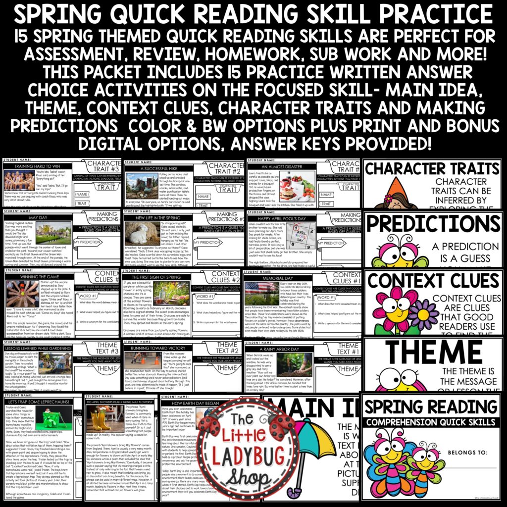 Spring Reading Skills Comprehension Passages - The Little Ladybug Shop