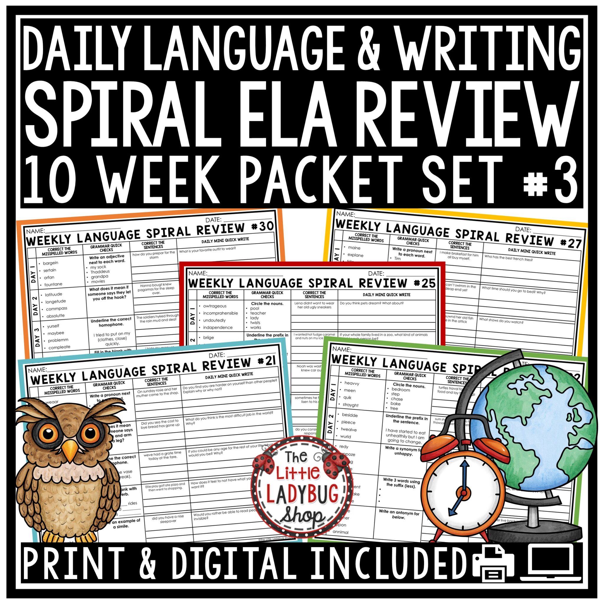 Daily ELA Grammar Spiral Language Review 3rd 4th Grade - The Little ...