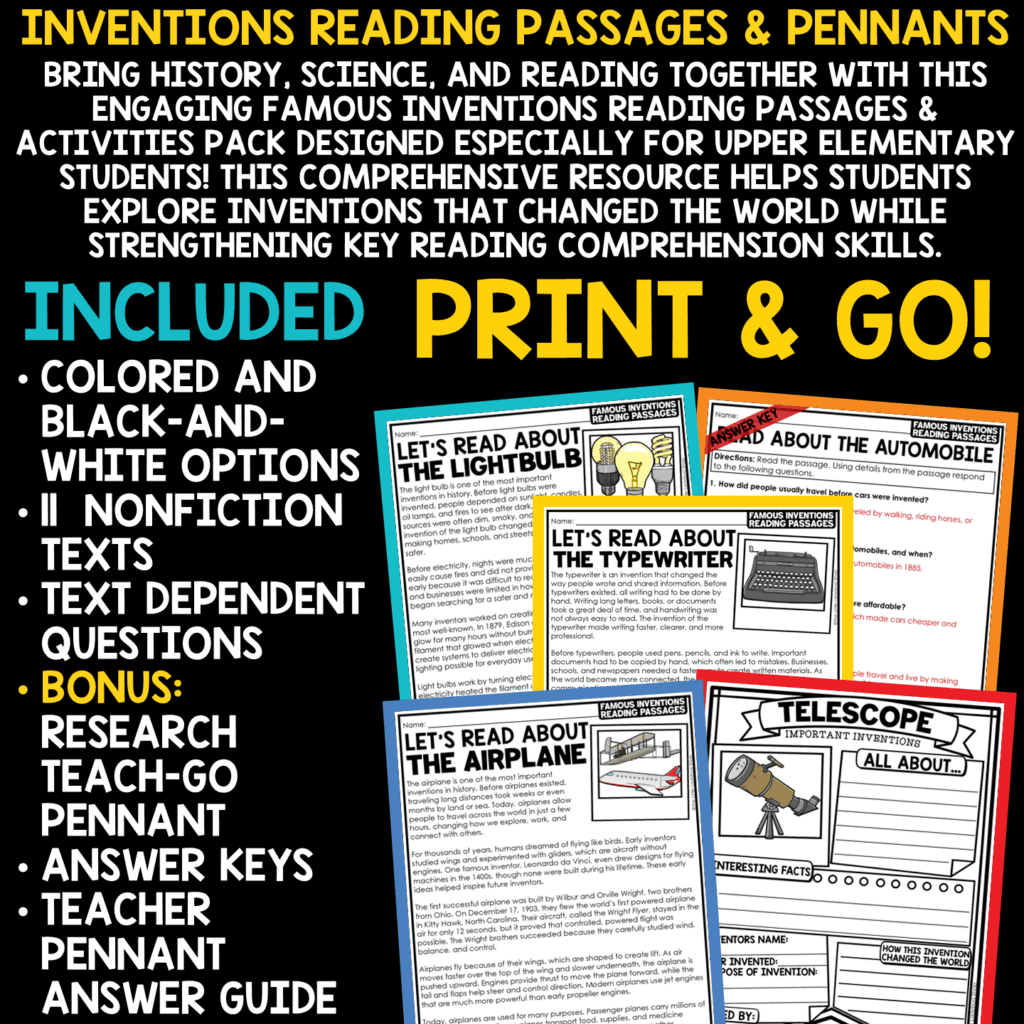Famous Inventions Inventors Reading Comprehension Passages - The Little ...