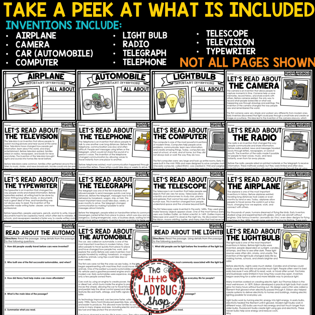 Famous Inventions Inventors Reading Comprehension Passages - The Little ...