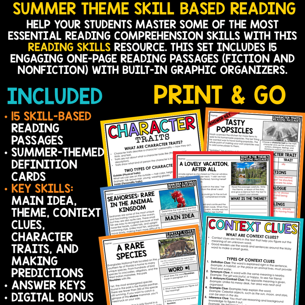 3rd 4th Grade Summer School Reading Comprehension Passages - The Little ...