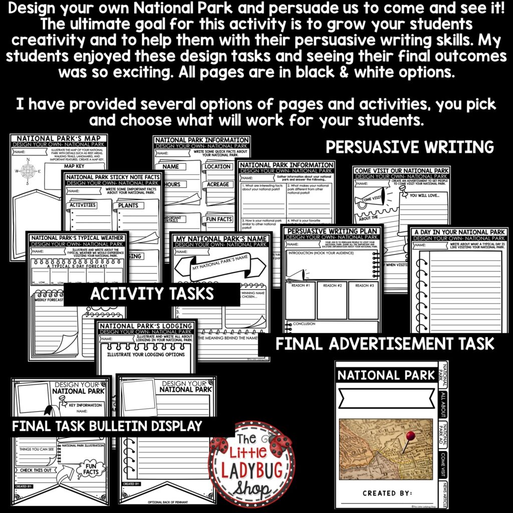 National Parks Reading Writing Research - The Little Ladybug Shop