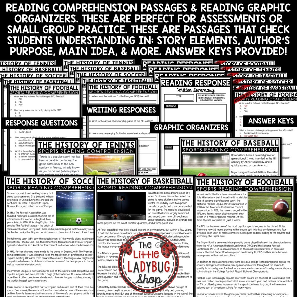 Baseball Basketball Sports Reading Comprehension Passages - The Little ...